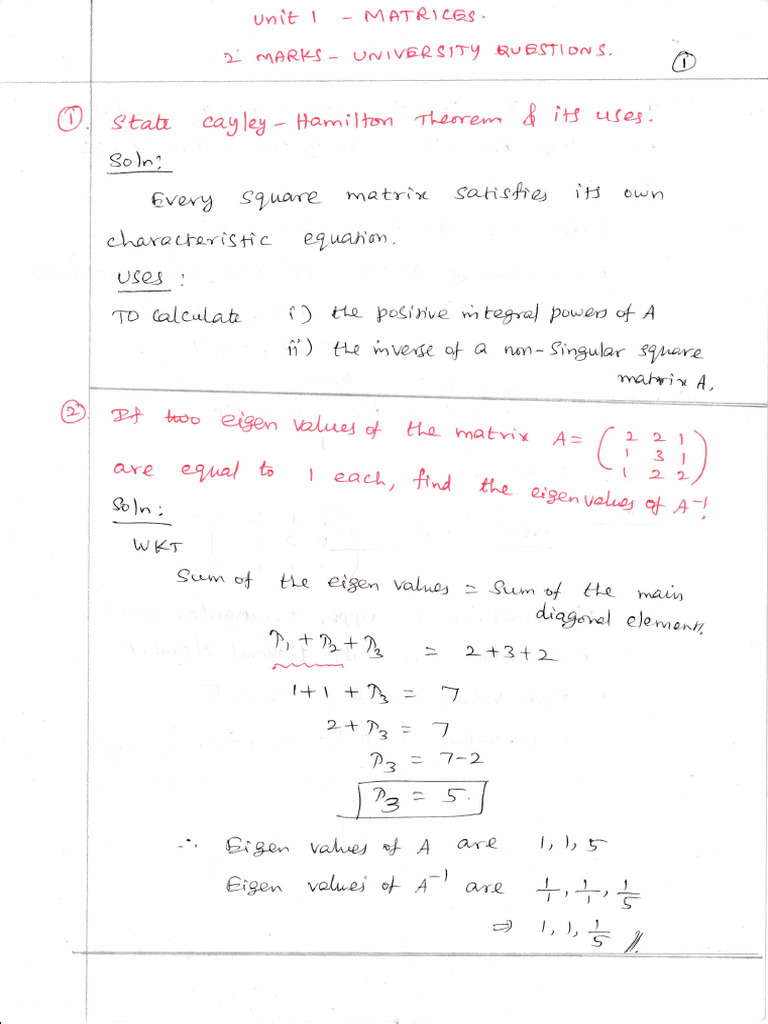 MA3151 – Matrices and Calculus (ALL Two Marks) | PDF