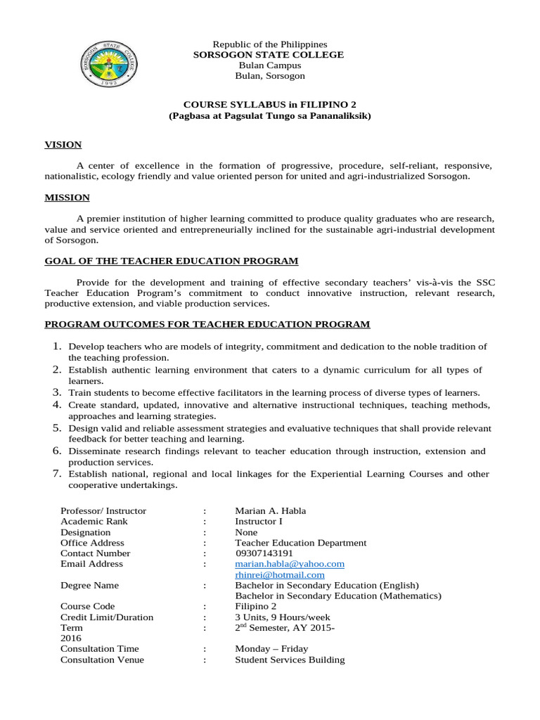 Syllabus Pagbasa at Pagsulat Tungo Sa Pananaliksik | PDF