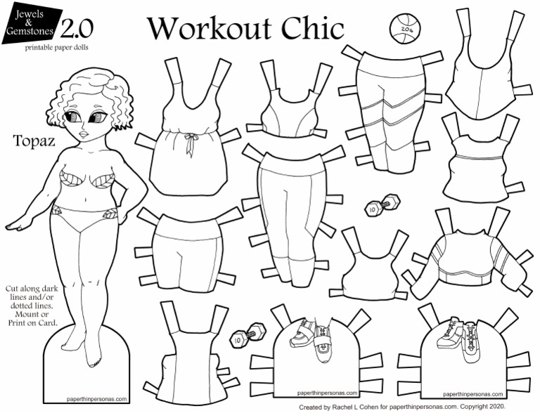 printable-paper-doll-workout-topaz-bw | PDF