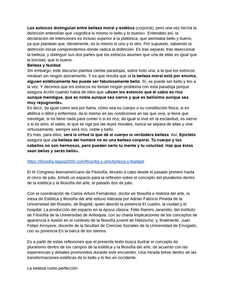 Belleza y fealdad en la estética estoica | PDF | Belleza | Renacimiento