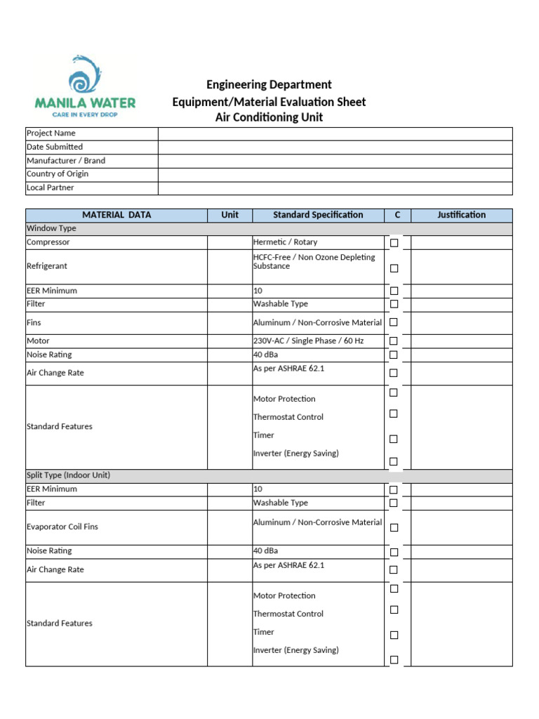 Air Conditioning Unit Evaluation Sheet | PDF | Air Conditioning ...