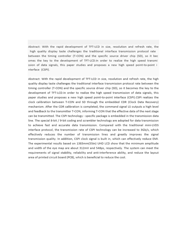 Point-To-Point Transmission protocol-CSPI For Thin Film Transistor ...