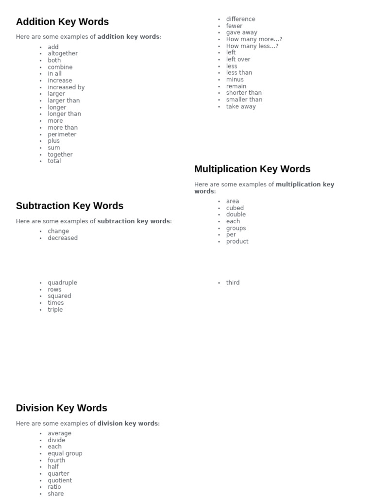 MATH KEY WORDS | PDF