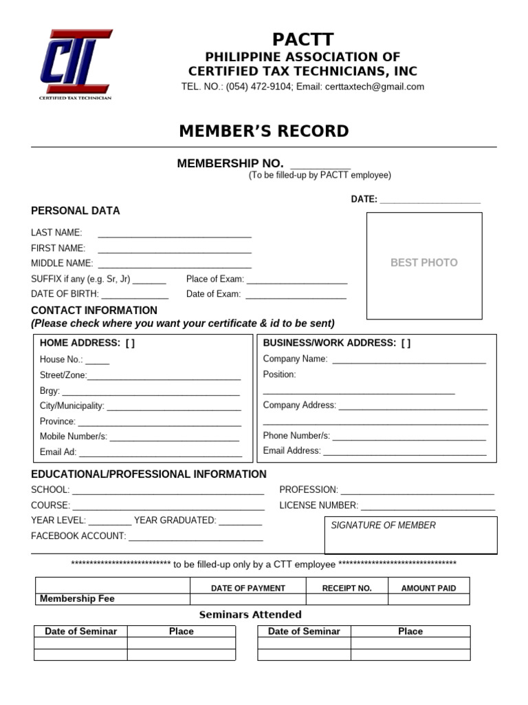 CTT Membership Record Form | PDF