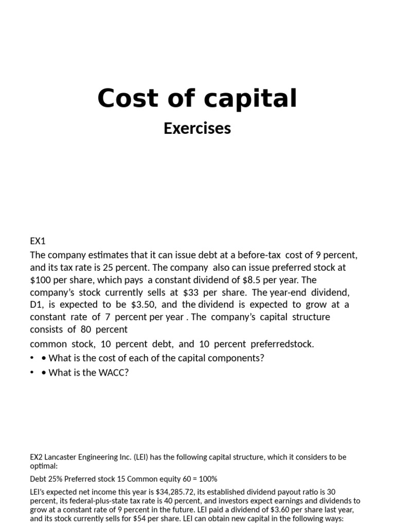 Cost of Capital Exercises | PDF | Cost Of Capital | Stocks