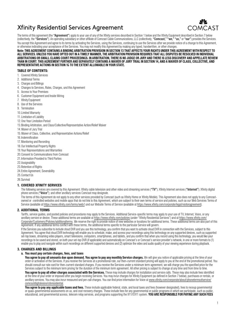 Xfinity Residential Services Agreement-FCC - BIL - RSA - 05032024 | PDF ...