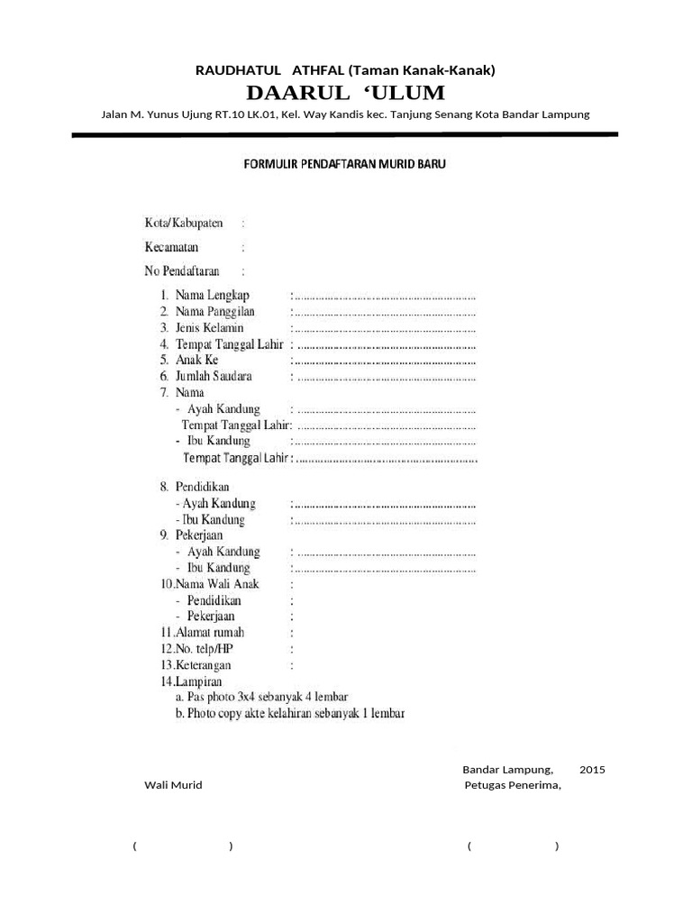 Form RAUDHATUL ATHFAL | PDF