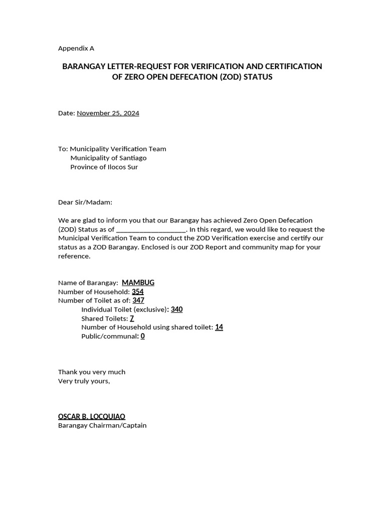 Rochelle Barangay Letter' | PDF