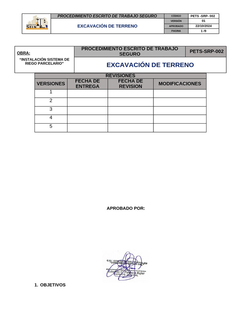 Pets-Scy-002-Excavación de Material 22 - 10 - 24 | PDF | Seguridad y salud ocupacional