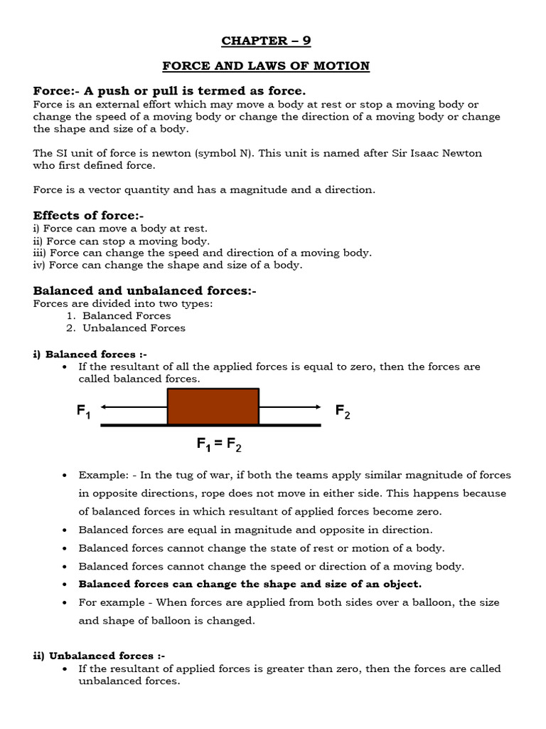 Force and Newton's Laws of Motion Notes | PDF | Force | Inertia