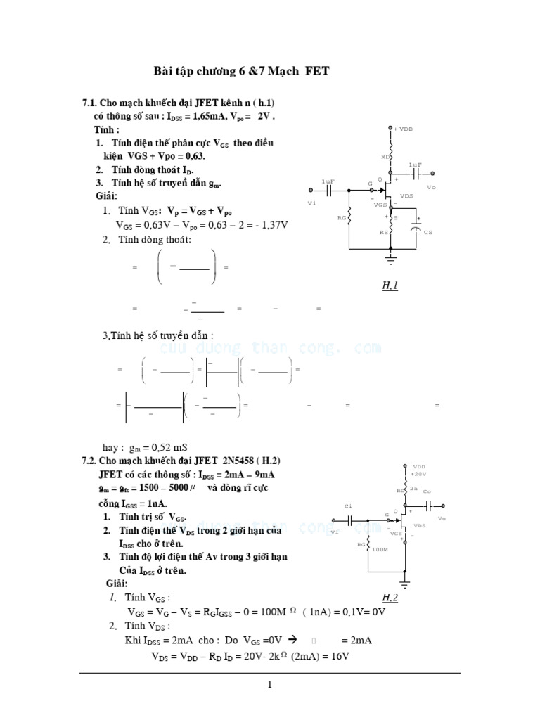 Dien Tu Co Ban Nguyen Thanh Long Baitap Fet (Cuuduongthancong - Com) | PDF