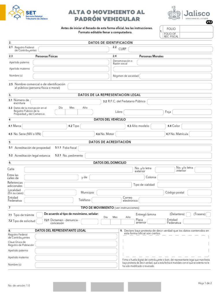 FORMATO_V1J_Alta_movimiento_padron_vehicular | PDF