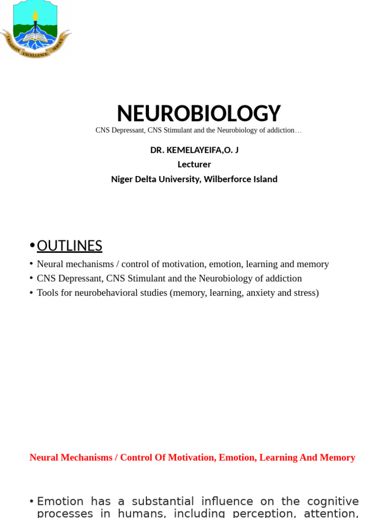 NEUROBIOLOGY LETURE NOTE PPT (Autosaved) | PDF | Reward System | Neuron