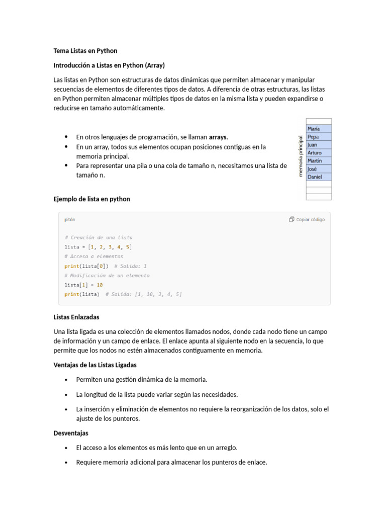 Listas en Python: Tipos y Operaciones | PDF | Cola (tipo de datos ...