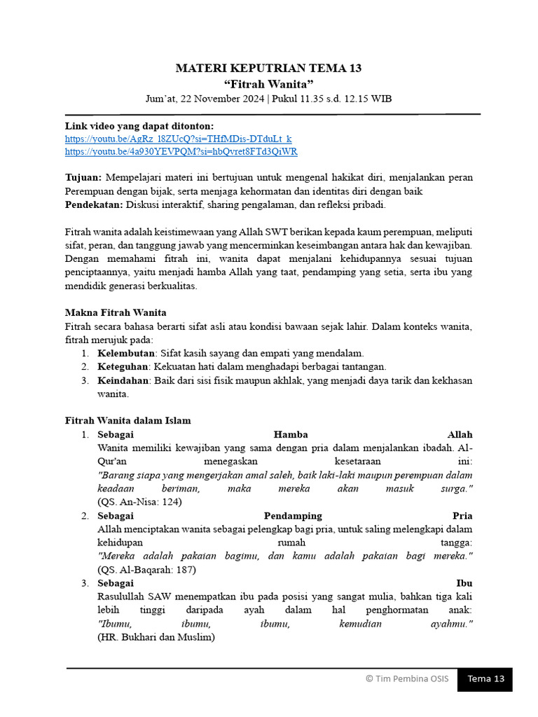 Materi Keputrian Tema 13 | PDF