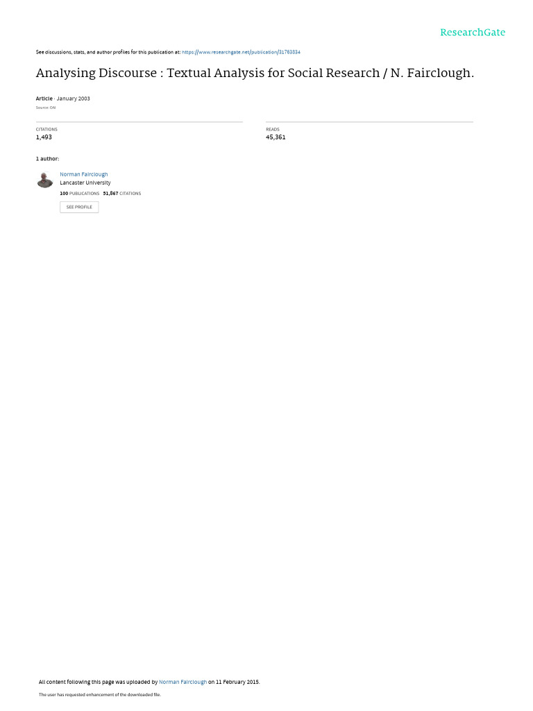 Analysing Discourse Textual Analysis For Social Re | PDF