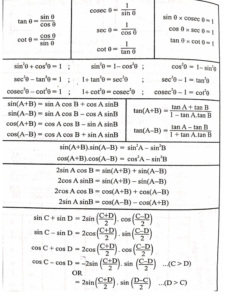 Trigonometry Derivatives And Integration Formulae Pdf