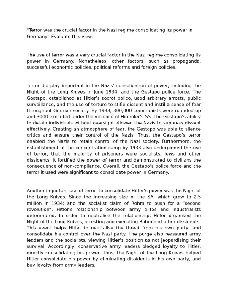 Nazi Power Consolidation: Role of Terror | PDF | Nazi Germany | Gestapo