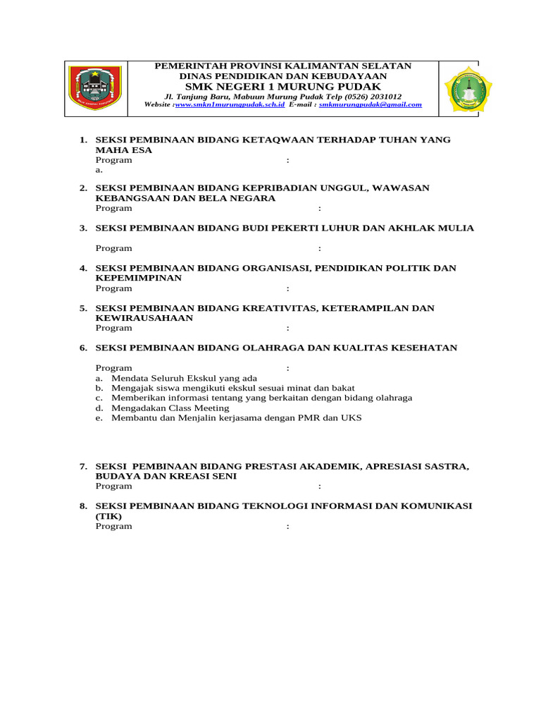 RANCANGAN PROGRAM KERJA PER-SEKBID | PDF