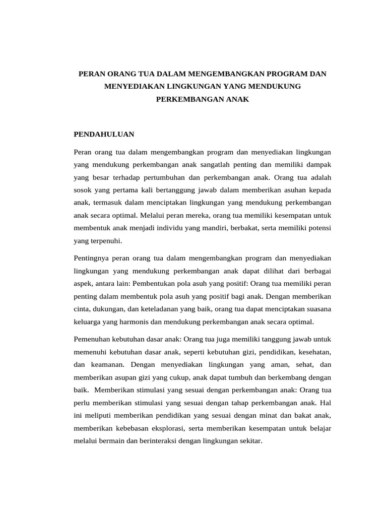 Peran Orang Tua Dalam Mengembangkan Program Dan Menyediakan Lingkungan Yang Mendukung ...