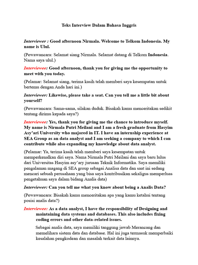Teks Interview Dalam Bahasa Inggris | PDF