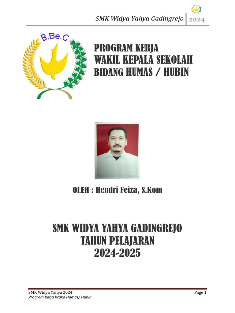 PROGRAM KERJA WAKA HUMAS HUBIN SMK WY 2024 | PDF
