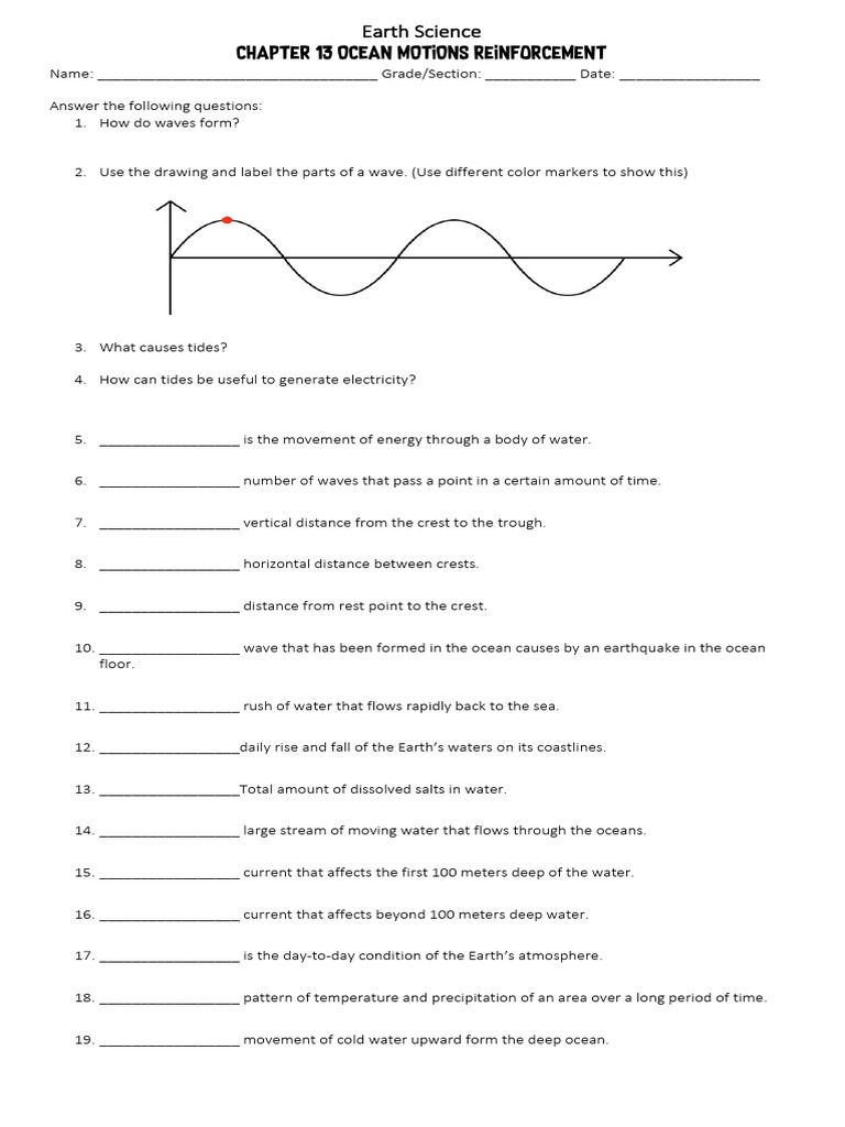 Chapter 13 OCEAN MOTIONS Reinforcement | PDF