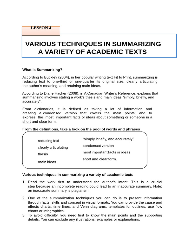 Techniques in Summarizing EAPP | PDF | Human Communication