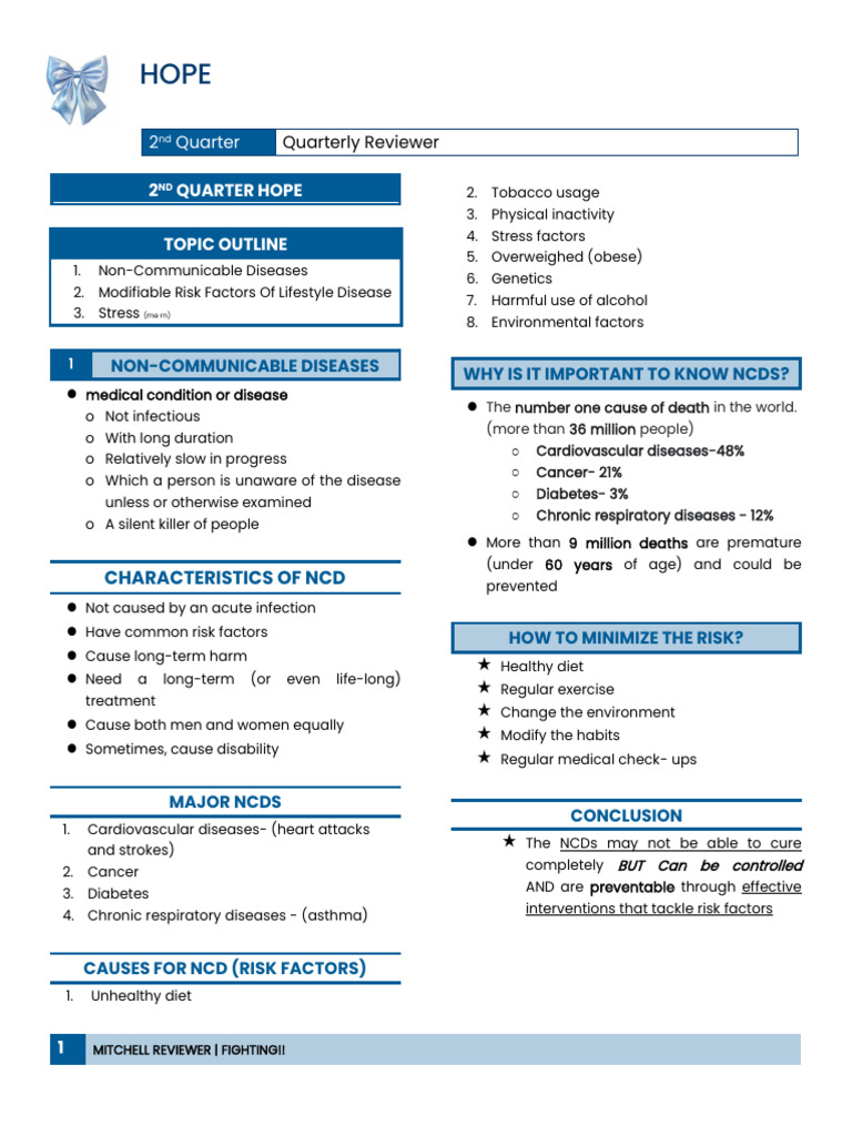 Hope 2ND QT Exam Reviewer | PDF | Non Communicable Disease | Stress (Biology)