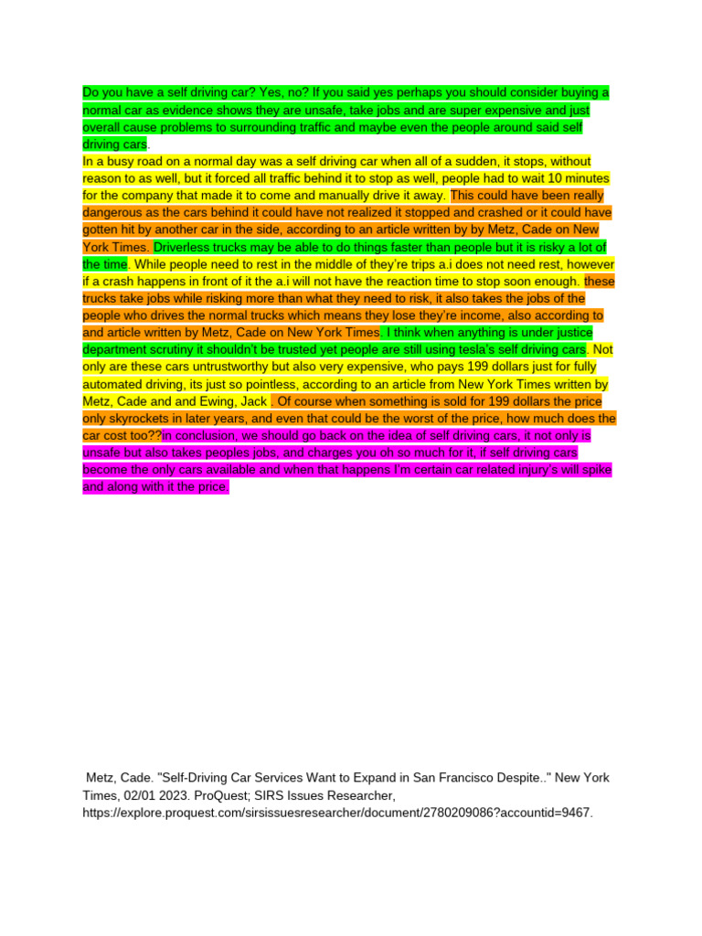 Argumentative Writing About Self Driving Cars | PDF | Transport | Vehicles