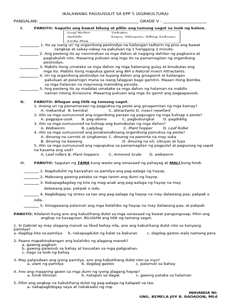 Ikalawang Pagsusulit Sa Epp 5 | PDF