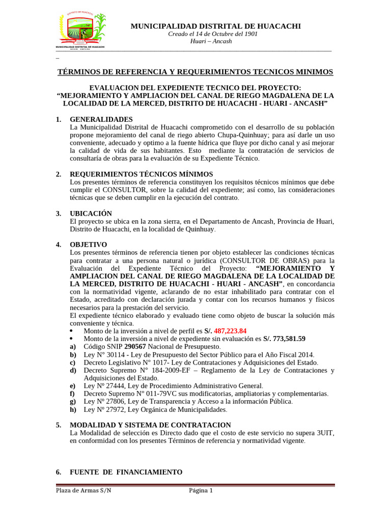 TDR Eval Exp. Canal Magdalena | PDF | Presupuesto