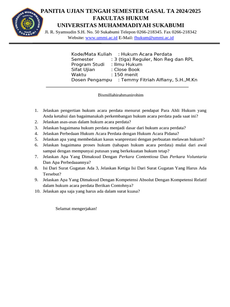 Hukum Acara Perdata Soal | PDF