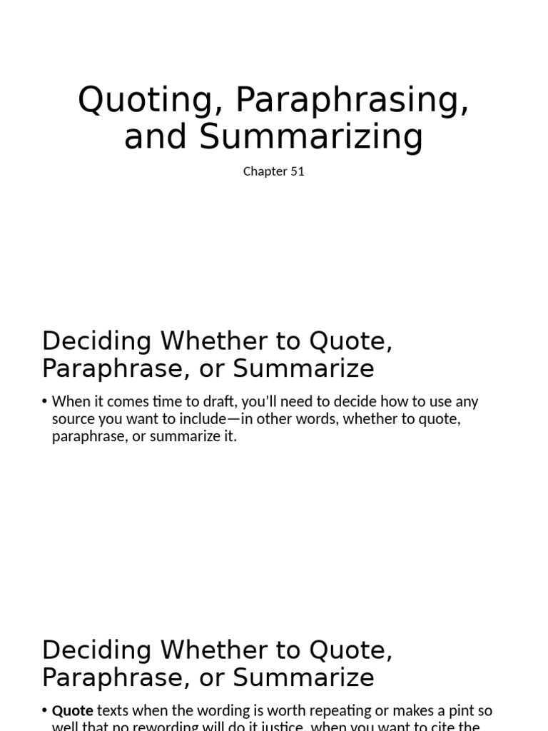 Chapter 50 Quoting, Paraphrasing, and Summarizing-1-2 (1) - 1 | PDF ...