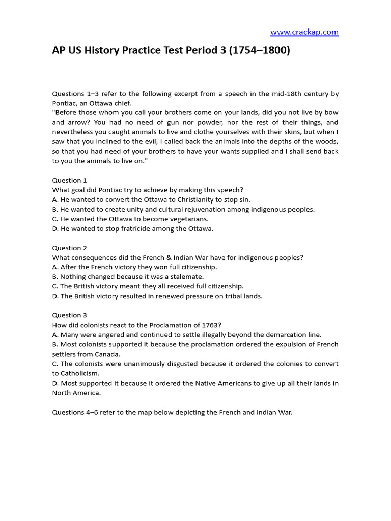 AP US History Practice Test Period 3 (1754–1800) | PDF | British Empire ...