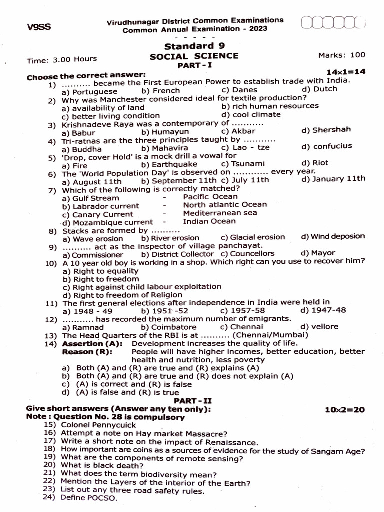 9th Grade Social Science Exam Paper 2023 | PDF | Nature | Natural ...