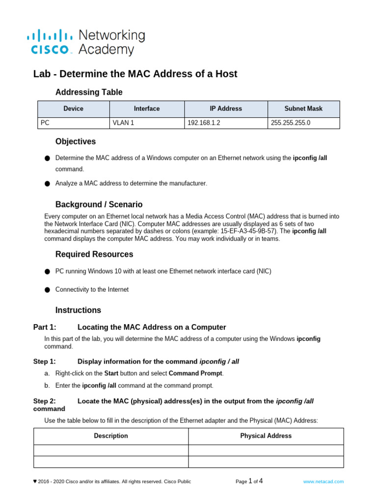 5.4.5 Lab - Determine The MAC Address of A Host - AGATEA | PDF | Network Interface Controller ...