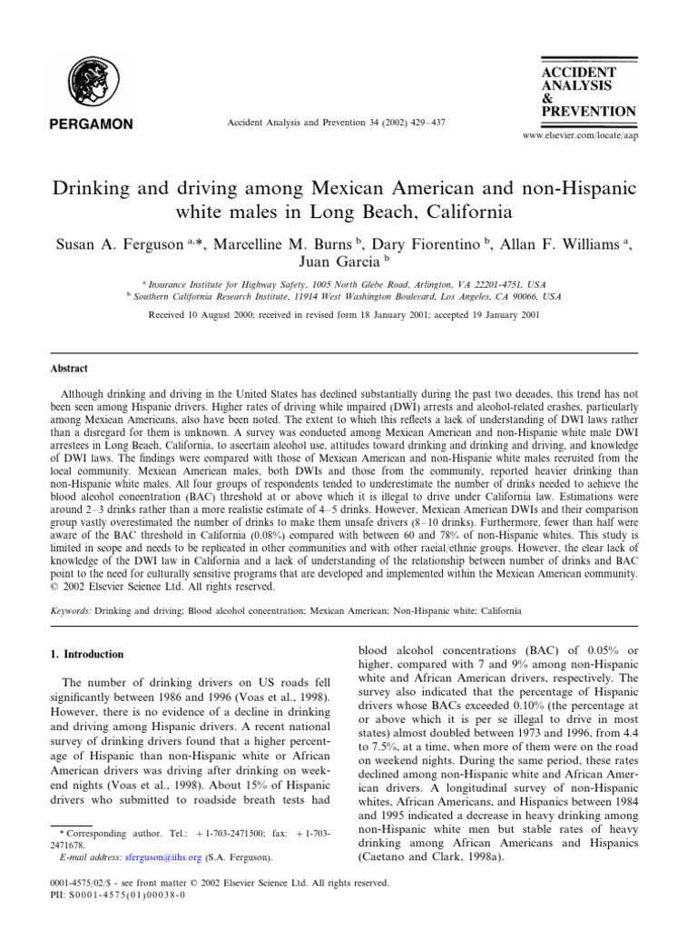 Drinking and Driving Among Mexican American and Non | PDF | Driving ...