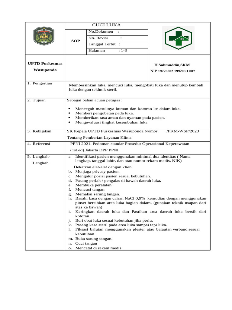 Sop Cuci Luka | PDF
