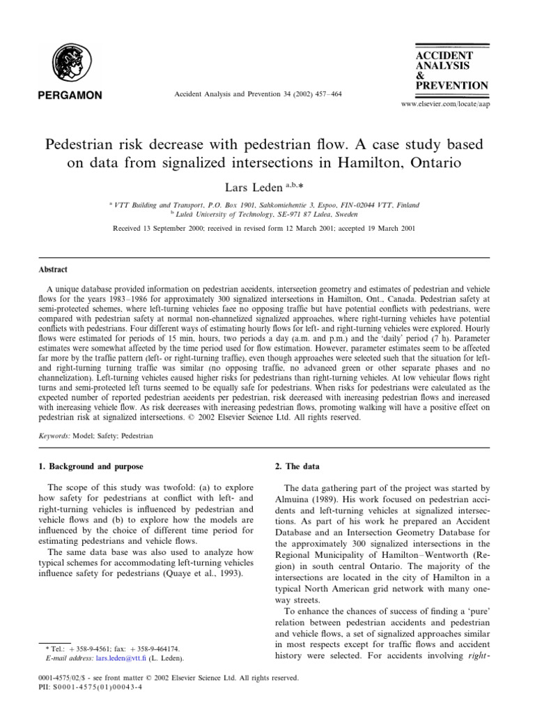 Pedestrian Risk Decrease With Pedestrian Flow | PDF | Traffic | Vector ...