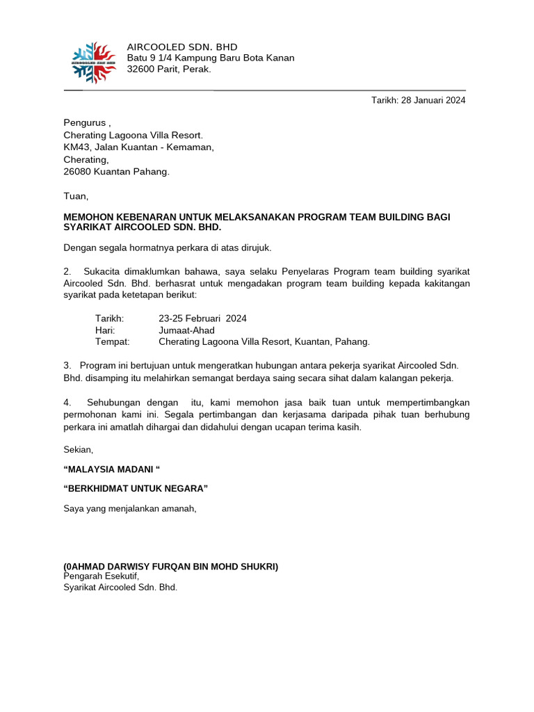 Surat Permohonan Tempat | PDF