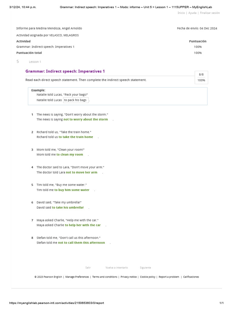 5 Lesson 1 Grammar Indirect Speech Imperatives 1 | PDF | Semantic Units