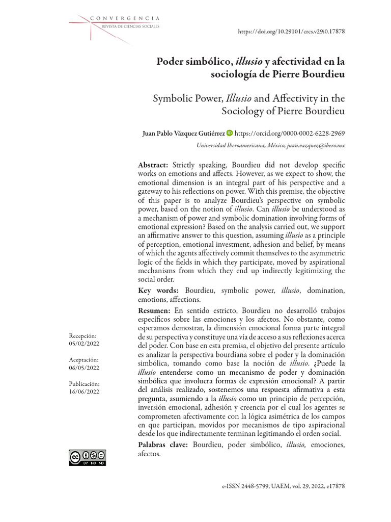 Poder Simbolico Illusio y Afectividad en La Sociol | PDF | Las ...