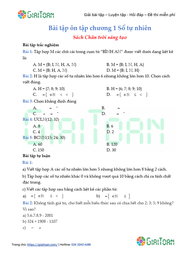 Bai-tap-on-tap-chuong-1-So-tu-nhien-sach-chan-troi-sang-tao | PDF