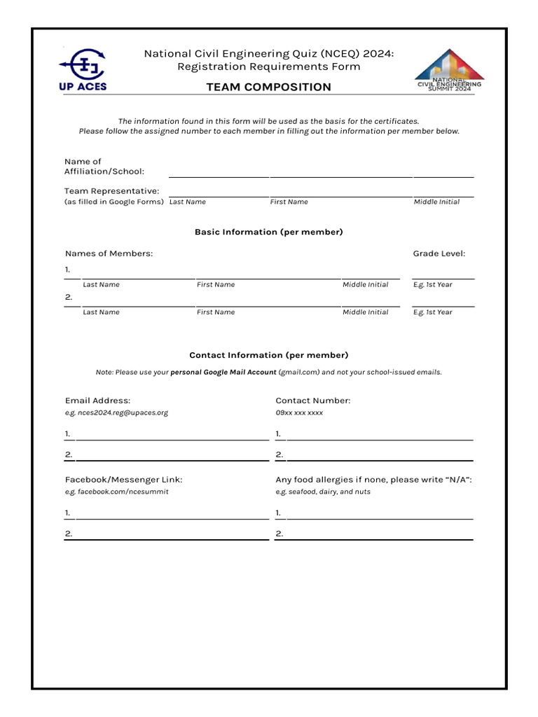 NCEQ 2024 Registration Requirements Form | PDF | Résumé