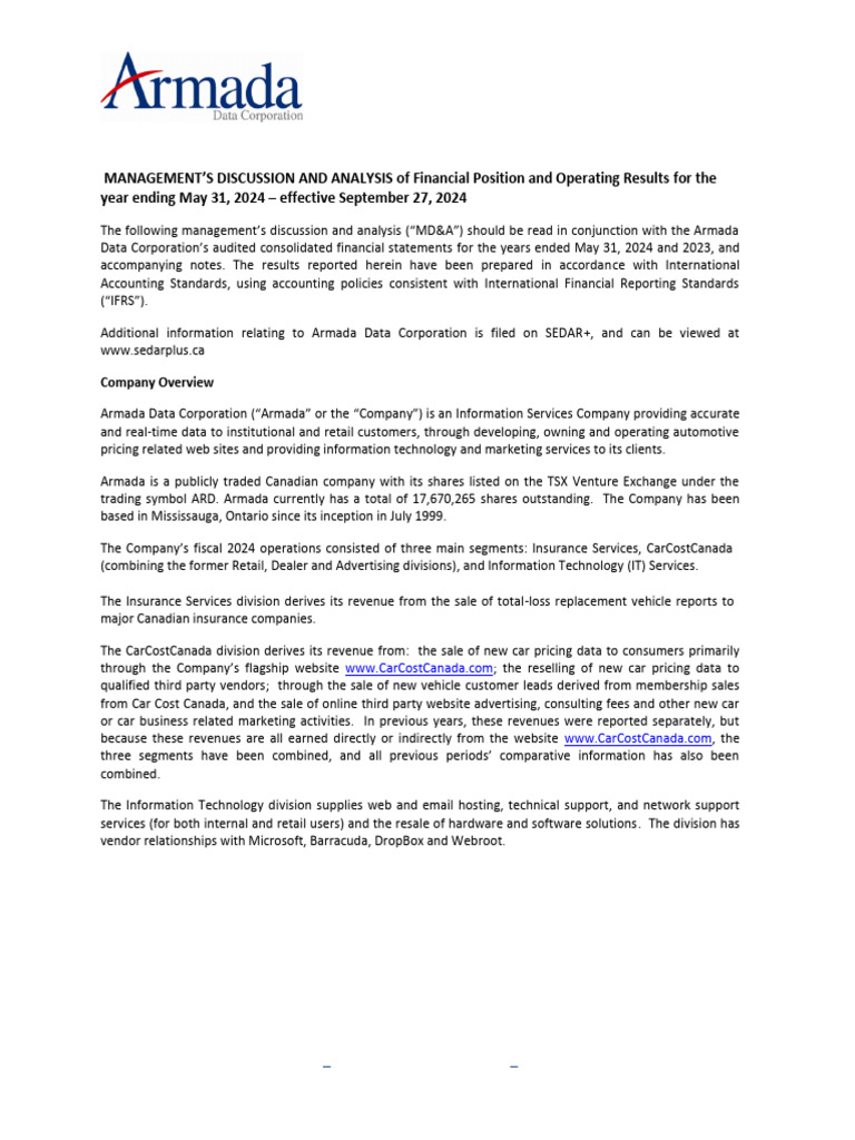 Armada Data Corp 2024 Financial Analysis | PDF | Lease | Option (Finance)