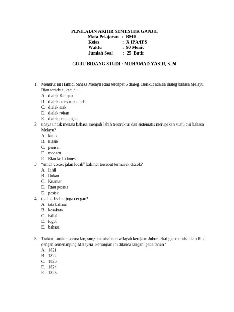 SOAL BMR BARU semeter 1 2023-2024 | PDF