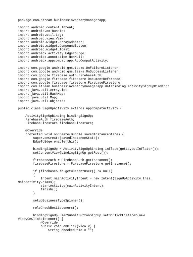 SignUpActivity Working JAVA | PDF | Android (Operating System) | User ...