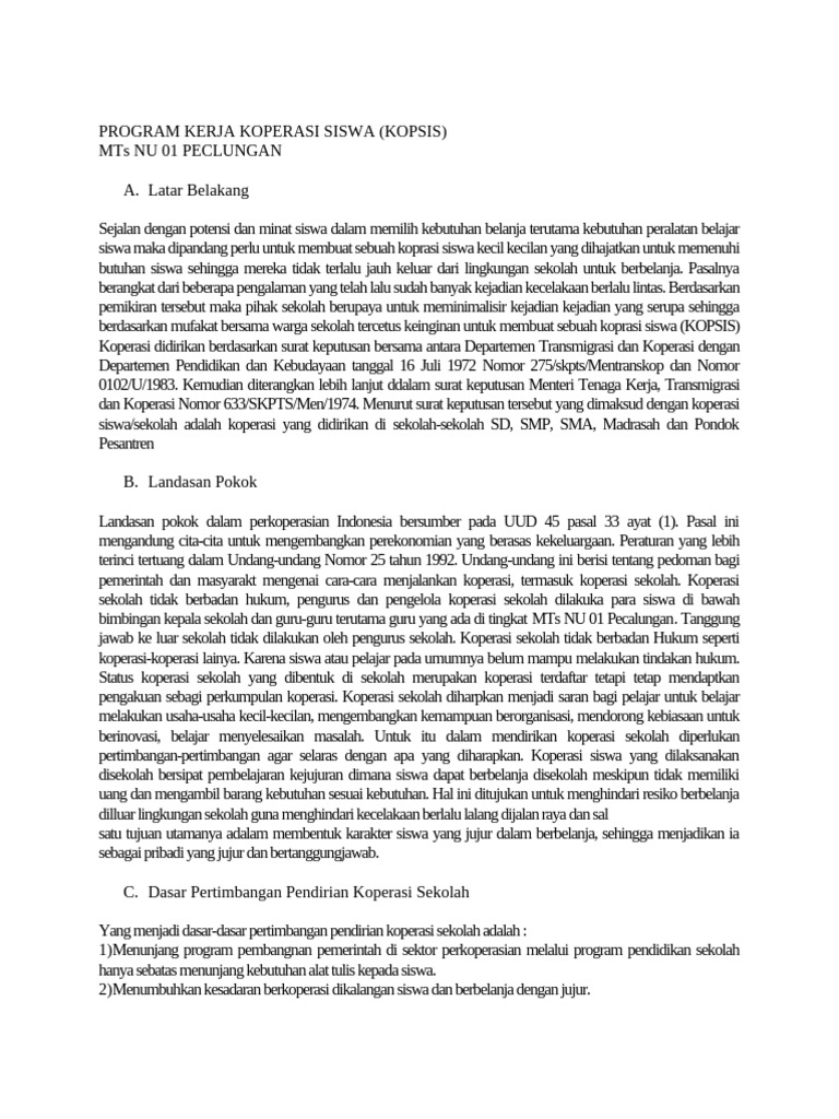 Program Kerja Koperasi Siswa | PDF