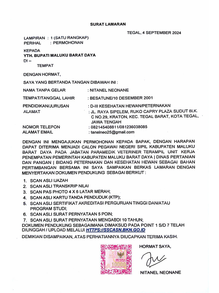 Surat Lamaran (E Meterai) | PDF